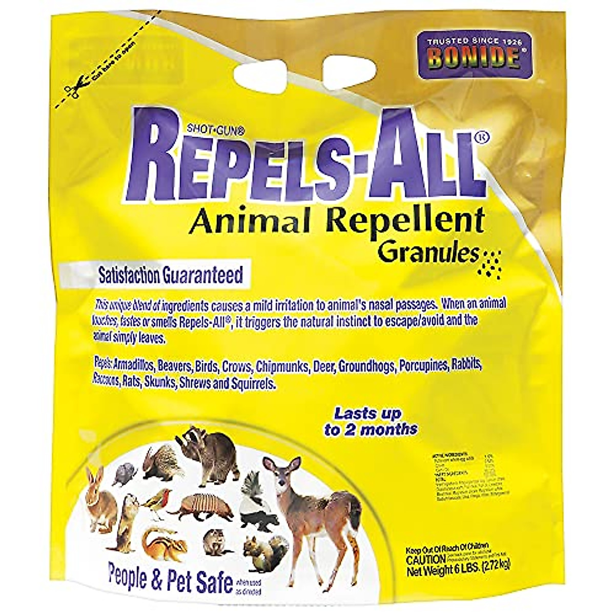 Bonide Repels-All Animal Repellent Granules, 6 lbs. Ready-to-Use Deer & Rabbit Repellent, Deter Pests from Lawn & Garden