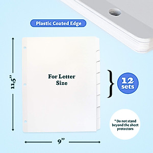 3 Ring Binder Dividers with Tabs - (12 Sets) x 8 Tab Dividers for 3 Ring Binders - White - Tabs for Binders - Binder Tabs - Page Dividers for 3 Ring Binder with Tabs - Tab Dividers // Paper Plan