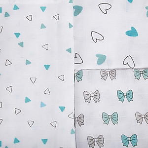 TWC Organic Muslin Swaddle Blankets for Baby | Cotton Double Layer Cloth - Super Soft, Absorbent | Large 44"x44" | Pack of 3 - Blue 3 Design