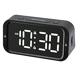 Searon Alarm Clock for Bedroom - Digital Desk Clock for Kids Dimmable LED Display, Dual Loud Alarms, Programmable Snooze, 12/24H, DC 5V/1A USB Port Charger - 5.6 x 2 x 2.8 Inches
