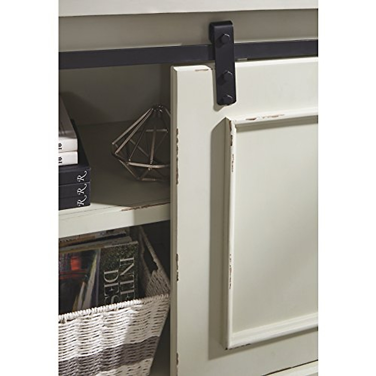 Signature Design by Ashley Jonileene Farmhouse 50" Credenza with Sliding Barn Door, Distressed White