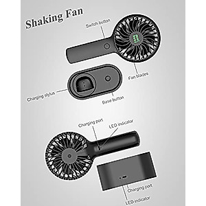 Minthouz Handheld Fan, 90° Automatic Head Shaking Personal Fan with Rotating Base, 3 Speed Adjustable Portable Fan Rechargeable Desk Fan with 2000mAh Built-in Battery, Mini Fan for Office/Home/Outdoor