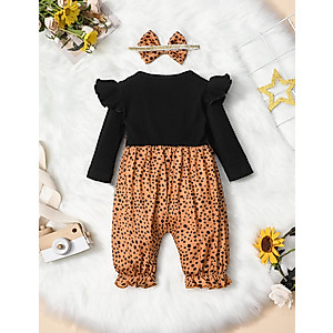 Queenstyle Baby Girl Clothes 3-6 Months Onesie Baby Girl Outfits Long Sleeve Ruffle Romper Cute Infant Girl Clothes Polka Dot Jumpsuit Fall Winter Baby Clothes for Girls