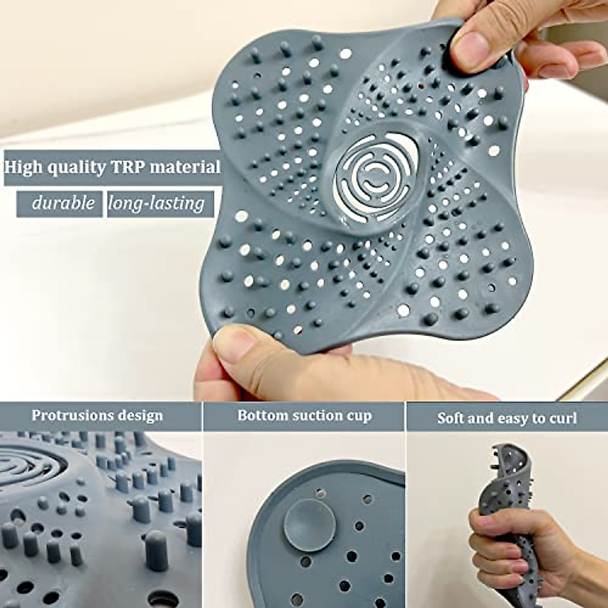 YEHORIN Hair Catcher Shower Drain Cover, Silicone Hair Stopper Suit for Bathroom, Bathtub, Kitchen Easy to Install and Clean 3 Pack