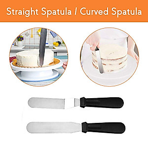 11 Inch Rotating Cake Turntable with 2 Icing Spatula and 4 Icing Smoother, Revolving Cake Stand White Baking Cake Decorating Supplies(Total 7 PCS)