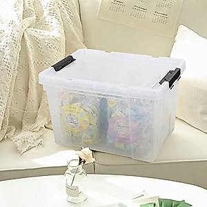 Ucake 40 Quart Clear Storage Latching Bin, Plastic Storage Box with Wheels, 4 Pack
