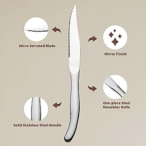 Alata 8-Piece Steak Knives Set, Stainless Steel Steak Knife set with Serrated Edge, Razor-Sharp, One-piece Forged Construction, Dishwasher Safe