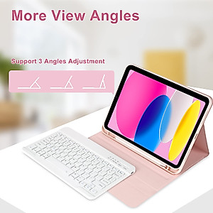TQQ iPad 10th Generation Case with Keyboard (10.9", 2022),iPad Keyboard Case for 10.9" 10th Gen, Detachable - Pencil Holder - Flip Stand Cover - Keyboard Case for iPad 10th Gen Pink