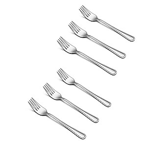 TeamFar Toddler Forks, 6 Pcs Stainless Steel Kids Utensil Small Fork for Child Self Feeding, with Line Patterned Edge, Non Toxic & Healthy, Mirror Surface & Dishwasher Safe, Easy to Grip