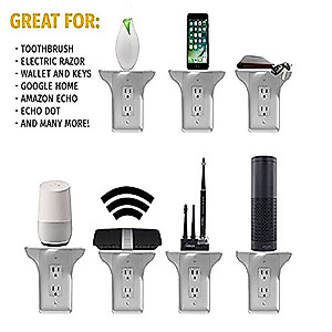 LOUIS FELT 2 Pack Single Wall Outlet Shelf Home Wall Shelf Organizer for Outlets, Perfect for Bathroom Kitchen Bedroom with Cord Management and Easy Installation. (White)