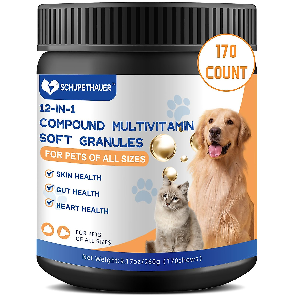 Pet Nutritional 12-in-1 Multivitamin Soft Chews Supplement for Dogs & Cats – Immune, Skin, Coat, and Digestion Support with Vitamins A, B, C, D, E & Minerals (170 Chews)