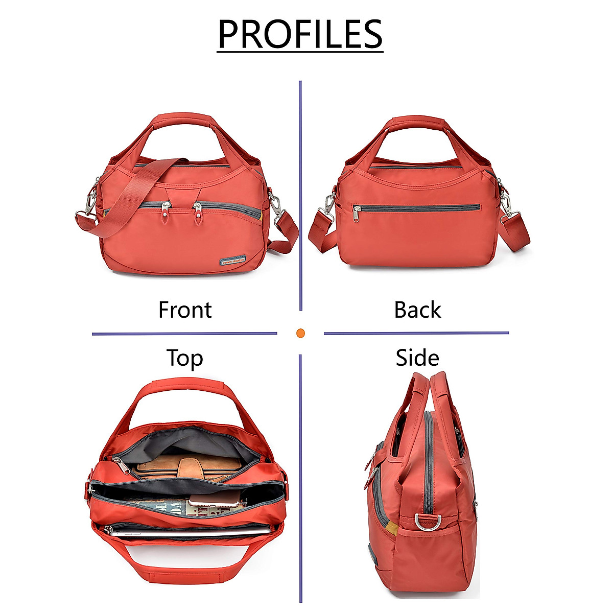 La Packmore Waterproof Nylon Crossbody Bags for Women Multi-Pocket Shoulder Bag Travel Purse and Handbag (Papaya)