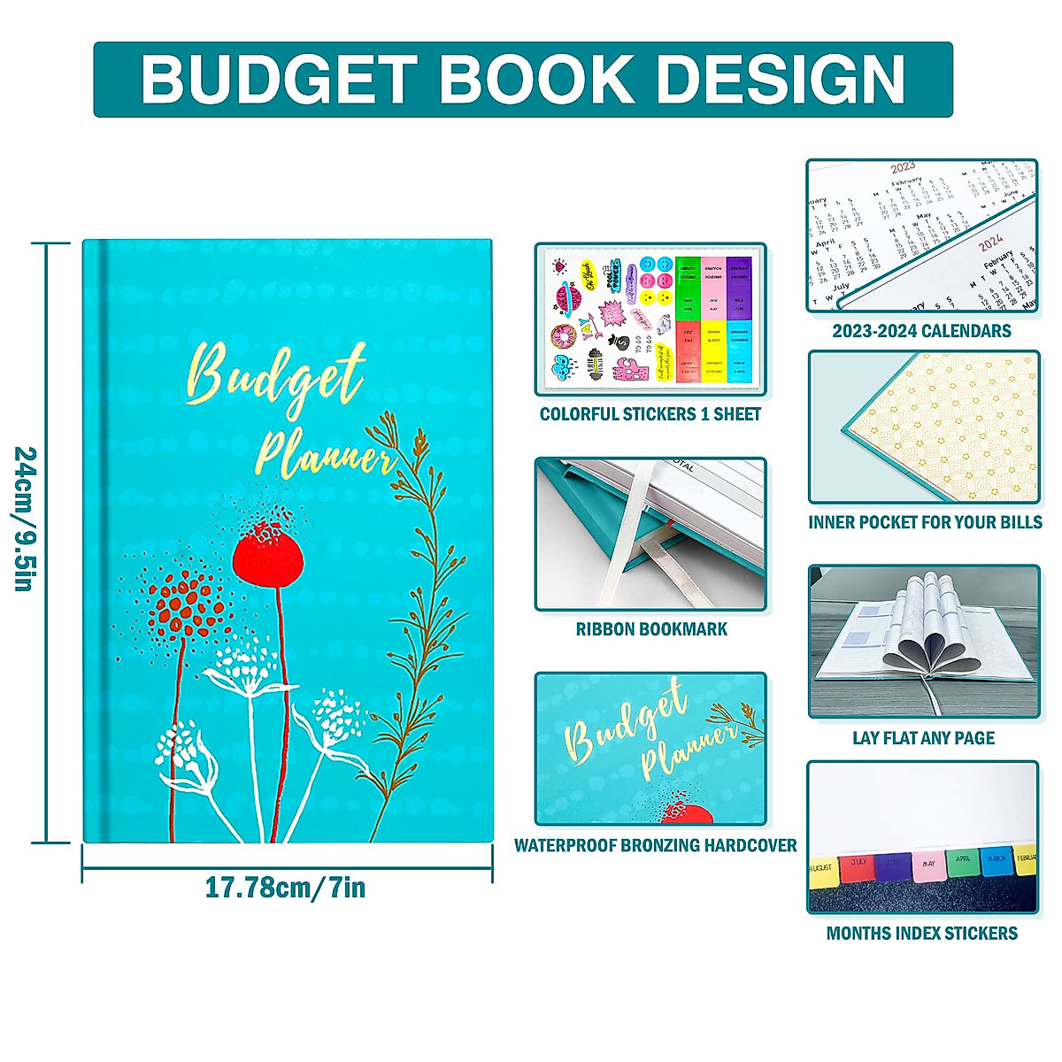Budget Planner, Monthly Accounts Book and Bill Tracker, Undated Financial Organizer, Expense Tracker Notebook with Storage Pocket, Manage Optimize Your Finance, 7" x 10"