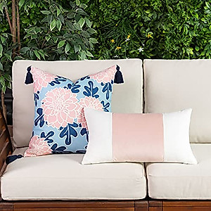 Hofdeco Coastal Patio Indoor Outdoor Lumbar Pillow Cover ONLY for Backyard, Couch, Sofa, Velvet Pink Wide Striped, 12"x20"