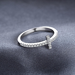 JewelryPalace 14K Gold Plated 925 Sterling Silver Rings for Women, Cubic Zirconia Promise Rings for Her, Stackable Wedding Bands Rings for Women Cross Sideways Stacking Ring Sets Size 7