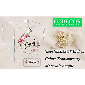 FCDECOR Acrylic Wedding Card Box with Lock, Clear Card Boxes for Wedding Reception DIY Gift Card Box for Wedding with Slot, Baby Showers, Birthdays, Bridal, Graduation Party Supplies