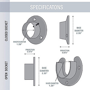 Wideskall Heavy Duty Stainless Steel Closet Pole Sockets Rod End Support with Screws (Matt Black, 5 Sets)