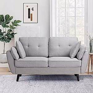 JAMFLY 63" Loveseat Sofa, Mid Century Small Sofa Modern Love Seat Couches for Living Room, 2-Seat Small Couch with Back Cushions and Pillow, Small Space Sofa for Bedroom, Apartment