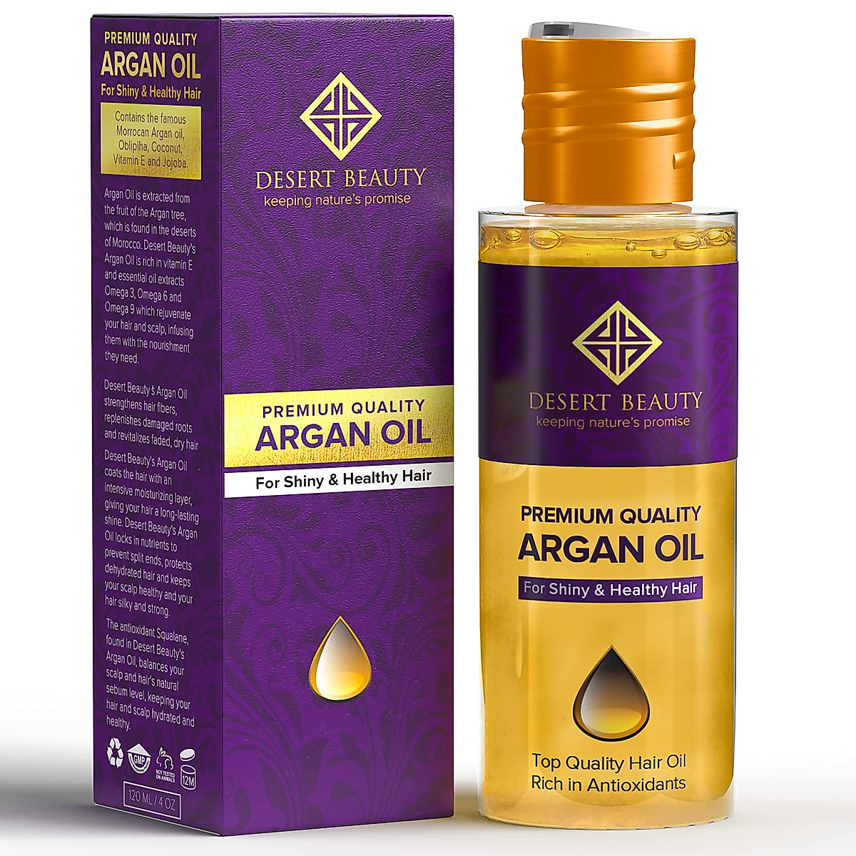 Desert Beauty Argan Oil, 4 oz, Hair Oil Treatment for Dry Damaged Hair, Leave-in Conditioner, Hydrating, Strengthens, Natural, Cruelty Free