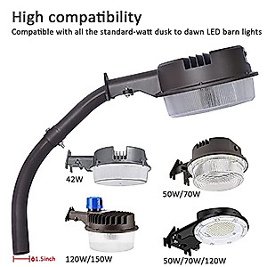 Paktonvo Mounting Arm，Sturdy Mounting Arm Suitable Use for 40W/50W/70W/80W/100W/120W Dusk to Dawn Led Barn Light Area Light Outdoor Yard Light