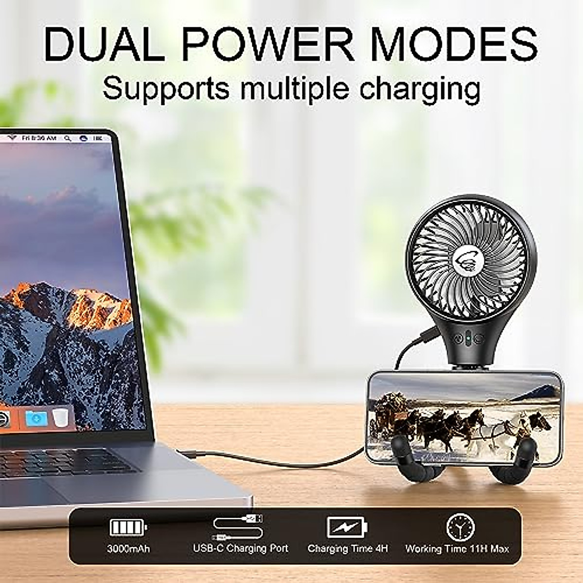 Auto Oscillating Stroller Fan, USB Rechargeable Battery Powered Baby Fan, 3 Powerful & Quiet Speeds 90° Oscillation Portable Fan with Flexible Tripod for Stroller Car Seat Crib Desk Camping Travel