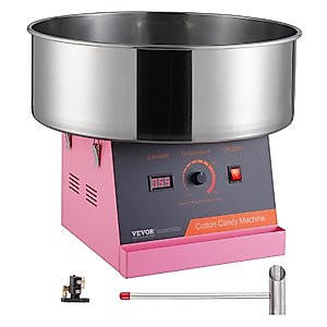 VEVOR Cotton Candy Machine Commercial, 1000W Electric Floss Maker with Stainless Steel Bowl, Sugar Scoop, Storage Drawer, Perfect for Home, Carnival, Kids Birthday, Family Party, Pink