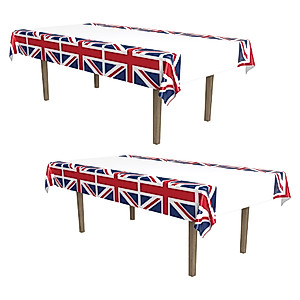 Beistle 54747 2Piece Union Jack Tablecovers, 54" x 108", Red/White/Blue