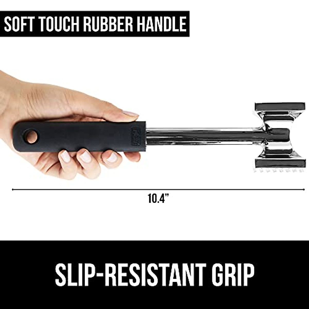 Gorilla Grip Heavy Duty Meat Tenderizer, Oversized Kitchen Mallet, Soft Grip Handle, Tool Maximizes Food Flavor, Spiked Side Tenderizes, Flat Smooth Flattens Steak, Pound Beef, Commercial Grade, Black