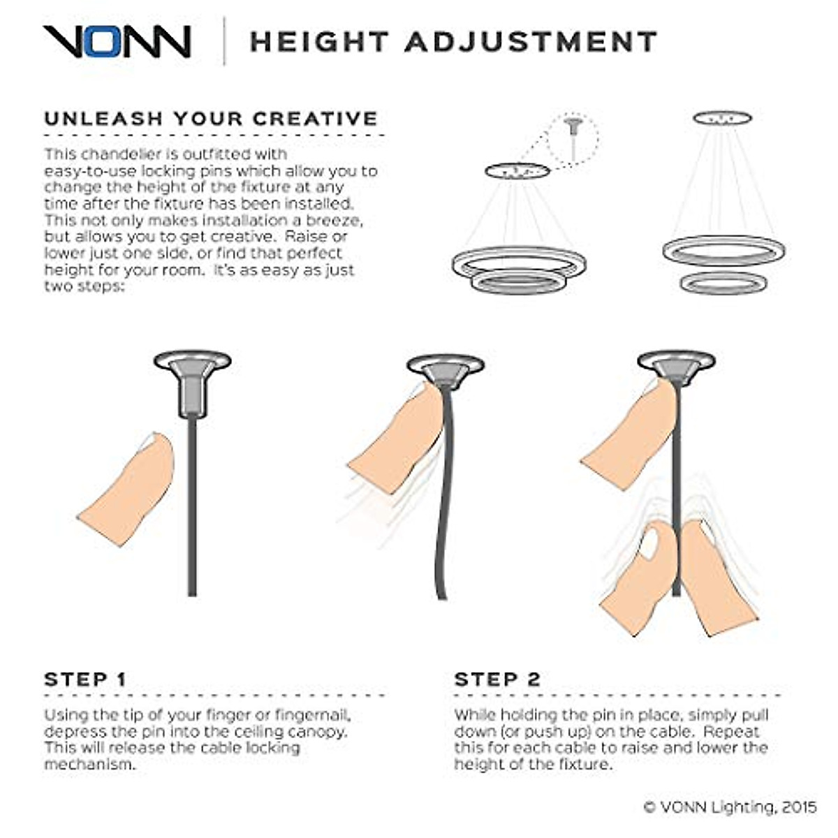 VONN VMC31620AL Atria 20" LED Chandelier, Adjustable Suspension Fixture, Modern Square Chandelier Lighting in Silver