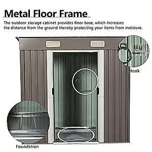 6.4 x 4ft Outdoor Metal Storage Shed，with Lockable Doors, Floor Frame, Sun Protection, Waterproof Tool Storage Shed for Patio, Lawn,Backyard (Gray-6.4 x 4ft)