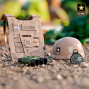 Lollipop United States Army Costume Accessories, Military Gear Toy Set - Combat Helmet, Tactical Vest, Binoculars & Radio Soldier Dress Up Prop