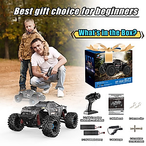 FUUY RC Cars for Adults 1:10 Large Remote Control Car 45KPH High-Speed RC Truck with 2 Batteries All Terrain Waterproof Off Road Fast RC Car with 550 Power Motor Toys Gift for Youth