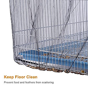 Filhome 2 Pieces Adjustable Bird Cage Cover, Birdcage Seed Catcher Nylon Mesh Net Cover, Soft Airy Cage Net Stretchy Skirt Guard for Parrot Parakeet Macaw Round Square Cage (Black/M)