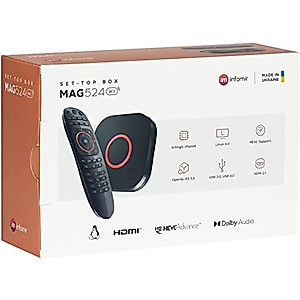 Infomir Mag 524W3 4K , Built-in Dual Band 2.4G/5G WiFi, HDMI Cable (Much Faster Than Old Mag 324w2 and 424W3) Black