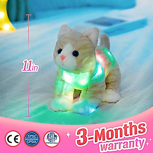 Glow Guards 14'' Light up Kitty Stuffed Animal Soft Realistic Cat Plush Toy with LED Night Lights Glow Birthday Children's Day Gifts for Toddler Kids