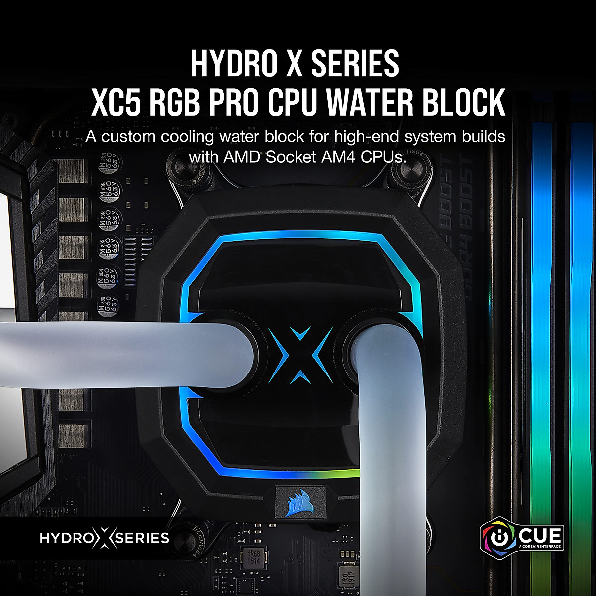 CORSAIR Hydro X Series XC5 RGB PRO CPU Water Block - AMD Socket AM5, AM4 - Copper Cold Plate - More Than 110 Micro-Cooling Fins - 16 Vivid RGB LEDs, Black