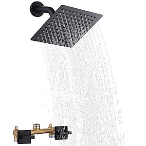FSCEPIXI 2 Handles Shower Faucet Set with Stainless Steel Shower Head,Single Function Shower Trim Kit with Rough-in Valve,Matte Black