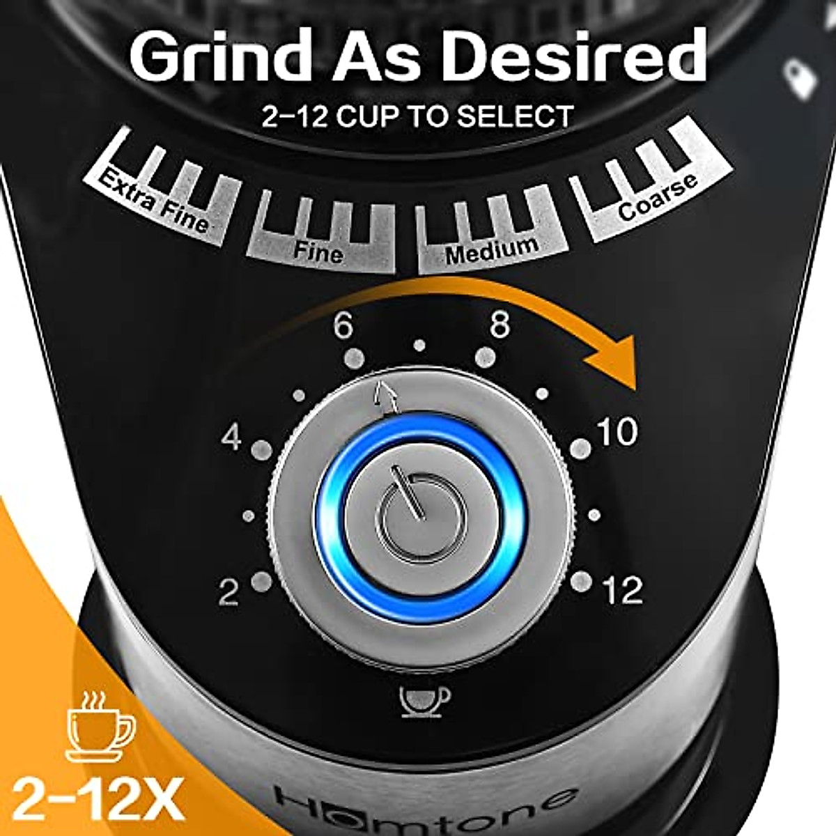 Homtone Electric Coffee Grinder Conical Burr, Adjustable Stainless Steel Burr Coffee Grinder with 14 Precise Grind Setting, 12 Cup Coffee Grinder for Espresso, Drip Coffee, French Press