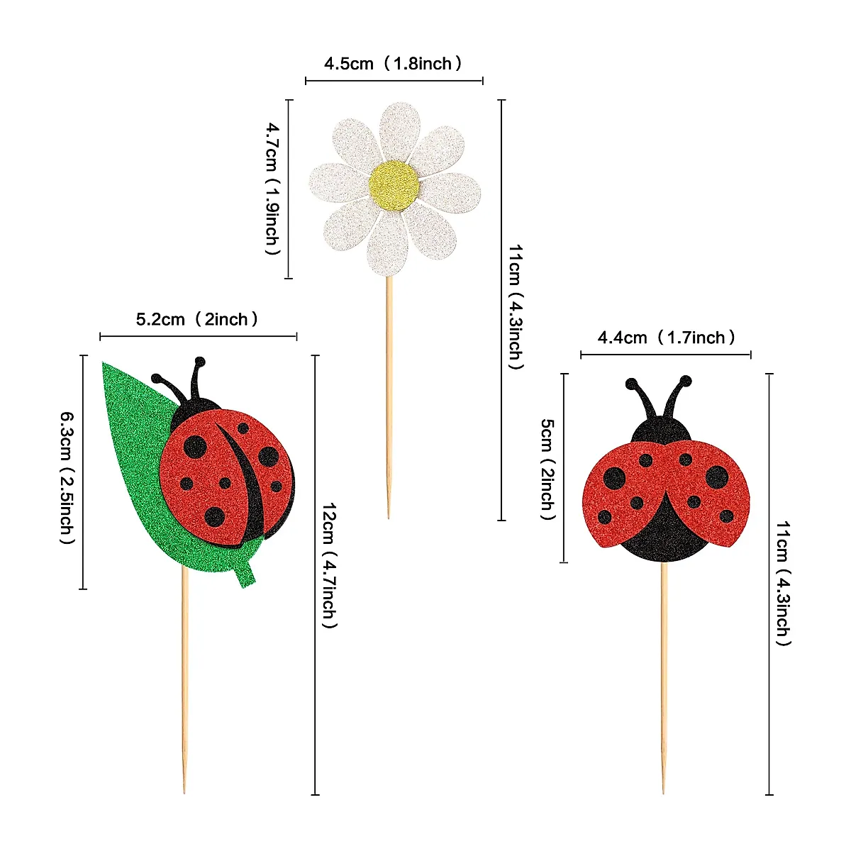 Cyodoos 24Pcs Ladybug Cupcake Toppers Flowers Insects Cupcake Picks Garden Theme Baby Shower Kids Birthday Party Cake Decorations Supplies