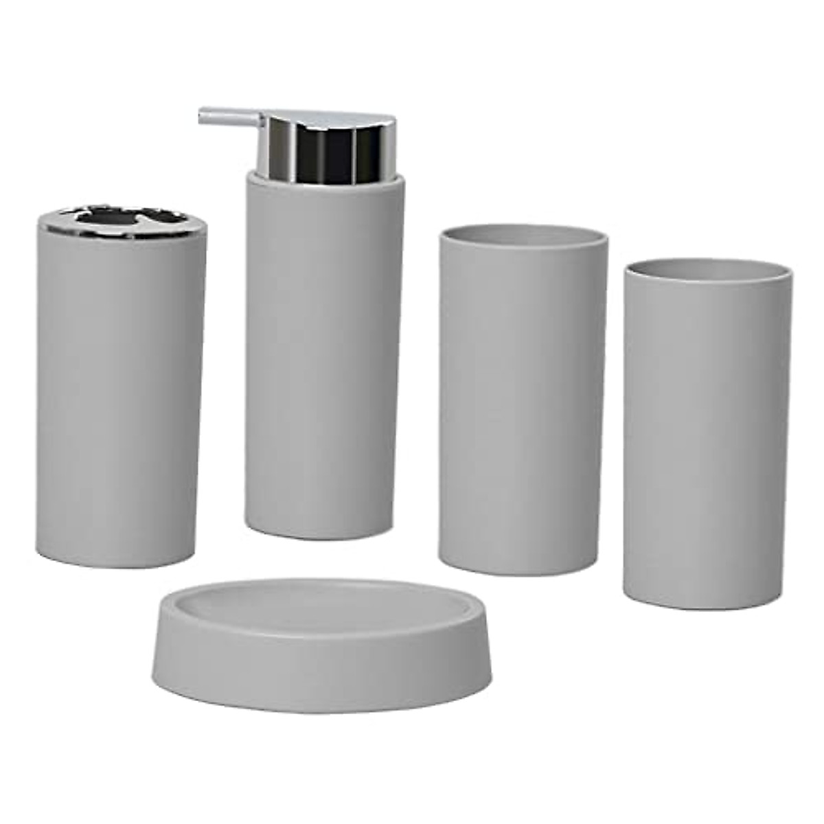 5Piece Bathroom Accessories Set Soap Dispenser Luxury Soap Dish for Office, Gray