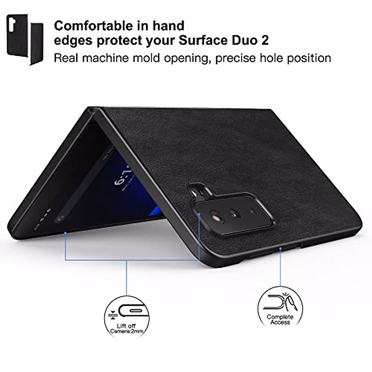 Foluu for Microsoft Surface Duo 2 Case, Surface Duo 2 2021 Leather Case, [Slim & Lightweight] PU Leather Back Cover Hard PC Durable Protective Phone Case for Microsoft Surface Duo 2 2021 (Blue)