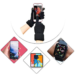 Winter Knit Beanie Hat Neck Warmer Gloves Set, Fleece Lined Skull Cap Scarves Touch Screen Mittens for Men Women Boys