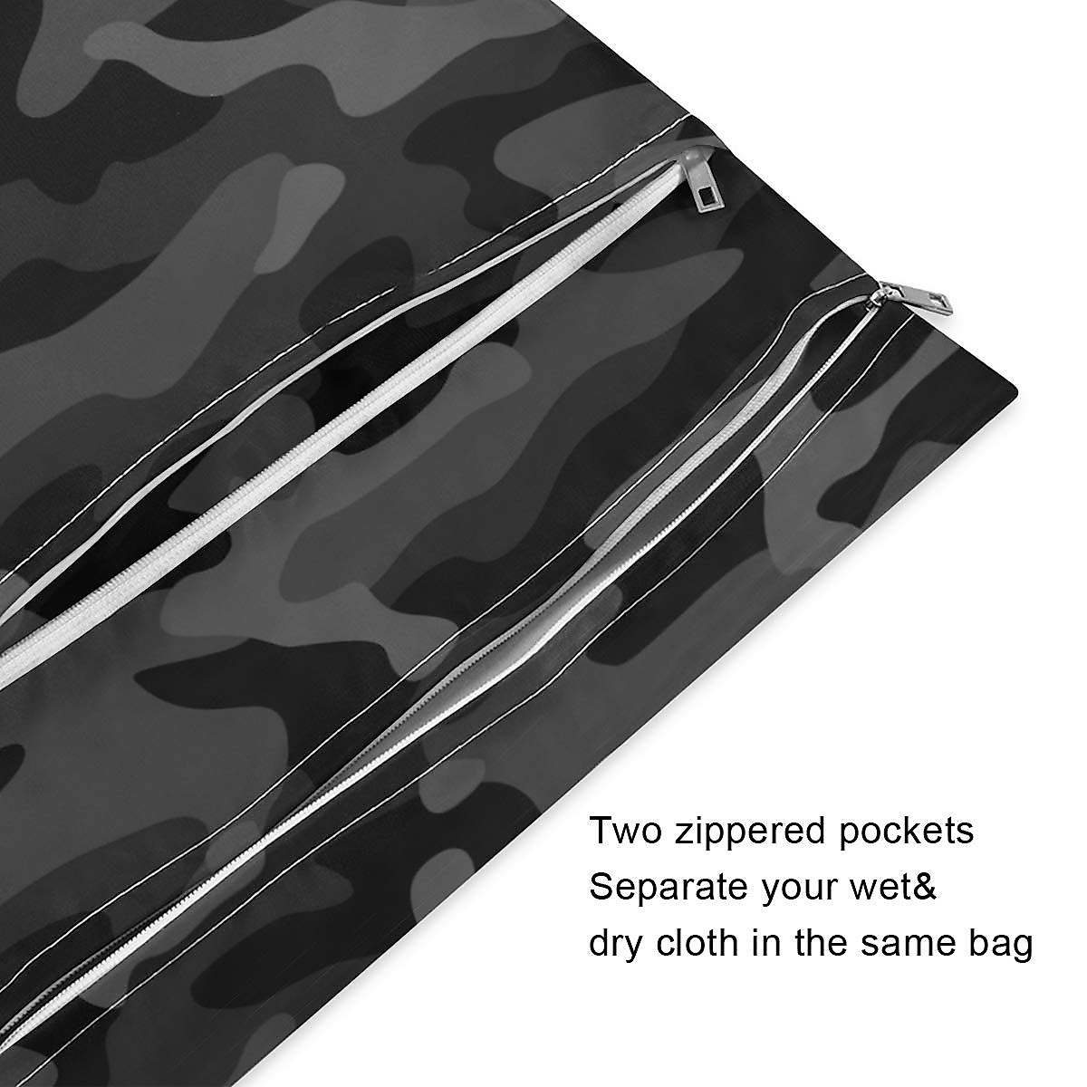 Baofu Camo Pattern Wet Dry Bags Sets Waterproof Reusable Travel Beach Baby Cloth Diaper Wet Dry Bags Organizer with Two Zippered Pockets for Swimsuit and Gym,2Pack
