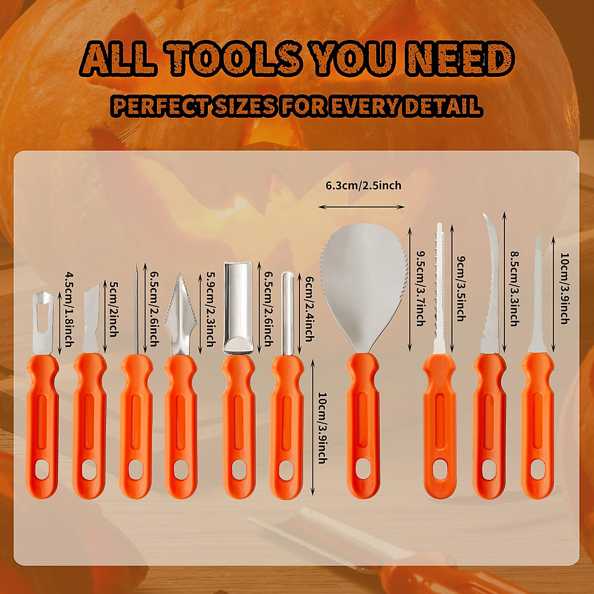 RVXHUA 10PCS Pumpkin Carving Kit, Professional Halloween Decoration Set, Stainless Steel Tools with Carrying Bag, Jack-o'-lantern Knife Kit for Kids, Adults, and Family DIY Gift