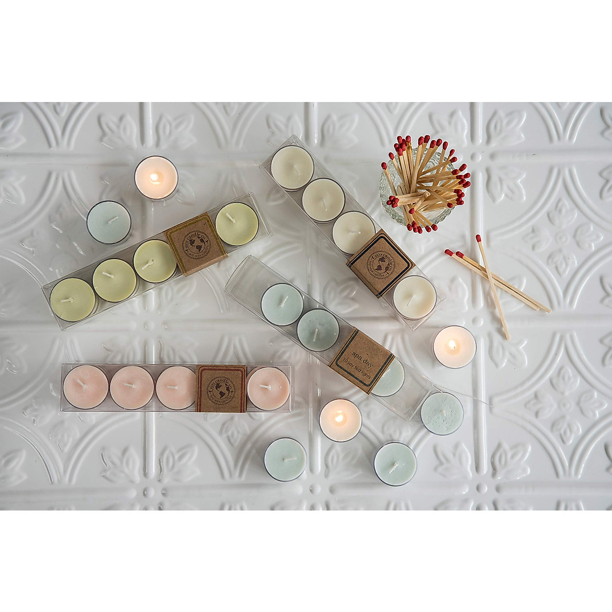 Eco Candle Co. Tea Light Candles, Snowflakes, 10-Pack - Scents of Winter, Flowers, & Mint - Recyclable, 100% Soy Wax, No Lead, Hand Poured, Made from Midwest Grown Soybeans, .6 oz. Each