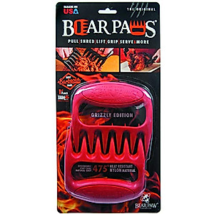 Bear Paws Meat Claws - The Original Meat Shredder Claws, USA Made - Easily Lift, Shred, Pull and Serve Meats - Ultra-Sharp, Ideal Meat Claws for Shredding Pulled Pork, Chicken, Beef and Turkey - Red