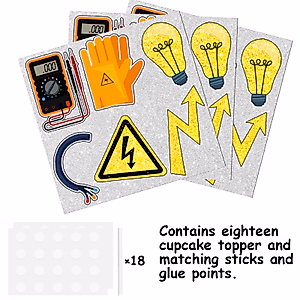 18pcs Gold Glitter Tools Dessert Cupcake Topper Power Electrician Lineman Theme Decor Supplies Boy Man Happy Birthday Party Decorations