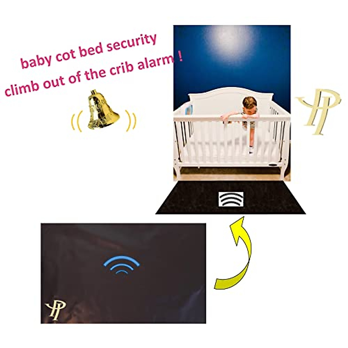 Pandya France Crib Safety Kids Mat Fall Detector Alarm Device Crib Falls (35cm x 55cm)