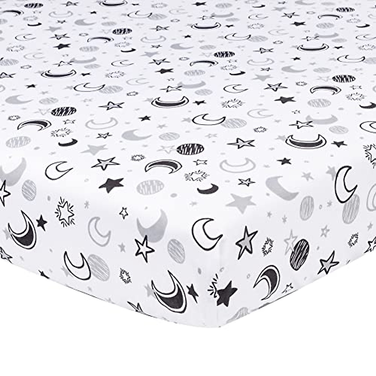 FIGEPO 4 Pack Star and Moon Neutral Unisex Fitted Baby Crib Sheets Set for Baby Boys or Girls (White)