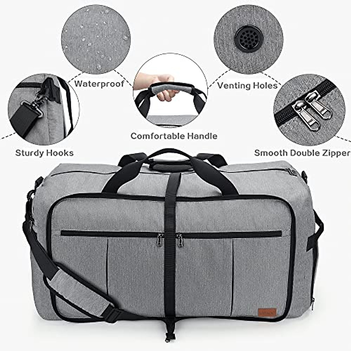 80L Travel Duffle Bag for Men, Large Foldable Duffel Bag for Travel with Shoe Compartment Overnight Weekender Bag Gym Bag for Men Women Waterproof & Tear Resistant (Gray, 80L)